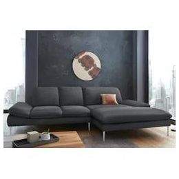 Ecksofa W.Schillig "enjoy&MORE, Designsofa, elegant und bequem, L-Form", schwarz (schwarz z59), B:310cm H:87cm T:185cm, Chenille-Flachgewebe R66 (85% Polyester, 15% Nylon);Longlife Xtra-Leder Z59: Glattleder mit modischer Pr&auml;gung. Hautst&auml;rke 0, 9 - 1, 1 mm;Stoff S37 (100% Polyester), Sofas, Ecksofa, mit Sitztiefenverstellung, F&uuml;&szlig;e silber matt, Breite 310 cm