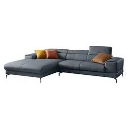 Ecksofa W.Schillig "Piedroo, Designsofa mit tollem Sitzkomfort, elegant und bequem, L-Form", blau (blau z69), B:303cm H:70cm T:193cm, Longlife Xtra-Leder Z69: Das feinnarbige, gedeckte Softleder Z69 besticht durch seine au&szlig;ergew&ouml;hnliche Weichheit im trendigen &raquo;Vintage-Look&laquo;, Hautst&auml;rke 0, 9 - 1, 1 mm, Sofas, Ecksofa, Kopfteilverstellung, wahlweise mit Sitztiefenverstellung, Breite 303cm