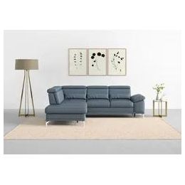 Sit & More Ecksofa SIT & MORE "Cabrio L-Form, B: 274 cm, mit Sitztiefen-, Arm- & Kopfteilverstellung", blau (graublau), B:274cm H:87cm T:230cm, Sofas, Ecksofa, 3 Nierenkissen, Federkern, optional Bettfunktion und Stauraum