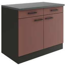 Unterschrank Optifit "Palma", rot (rostrot, anthrazit, anthrazit), B:100cm H:84,8cm T:60cm, Holzwerkstoff, Schr&auml;nke, Unterschrank, Breite 100 cm, mit 2 T&uuml;ren und 2 Schubk&auml;sten