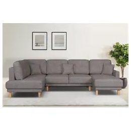 Wohnlandschaft Home Affaire "TRIPLO U-Form wahlweise mit Schlaffunktion, B/T/H: 310/192/90 cm", grau (taupe), B:310cm H:90cm T:192cm, 100% Polyester, Sofas, Wohnlandschaft, Schlafsofa, auch mit Bettkasten, Steppung im R&uuml;ckenkissen