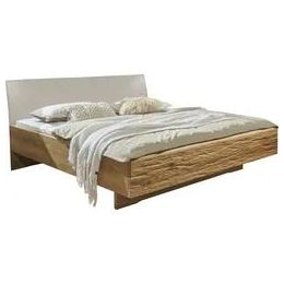 Futonbett Wiemann "Cordoba", beige (bianco, eiche, champagner, riffholz), B:189cm H:97cm L:208cm, Betten, Futonbett, Absetzungen in Riffholz Polsterkopfteil in Kunstleder Champagner