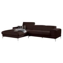 Ecksofa W.Schillig "piedroo, Designsofa mit tollem Sitzkomfort, bequem und elegant, L-Form", braun (mocca z69), B:303cm H:70cm T:193cm, Longlife Xtra-Leder Z69: Das feinnarbige, gedeckte Softleder Z69 besticht durch seine au&szlig;ergew&ouml;hnliche Weichheit im trendigen &raquo;Vintage-Look&laquo;, Hautst&auml;rke 0, 9 - 1, 1 mm, Sofas, Ecksofa, Kopfteilverstellung, wahlweise mit Sitztiefenverstellung, Breite 303cm