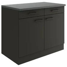 Unterschrank Optifit "Palma", schwarz (anthrazit, anthrazit, anthrazit), B:100cm H:84,8cm T:60cm, Holzwerkstoff, Schr&auml;nke, Unterschrank, Breite 100 cm, mit 2 T&uuml;ren und 2 Schubk&auml;sten