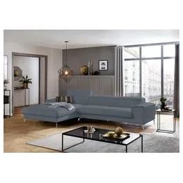 Ecksofa W.Schillig "piedroo, Designsofa mit tollem Sitzkomfort, bequem und elegant, L-Form", blau (blau z69), B:343cm H:70cm T:193cm, Longlife Xtra-Leder Z69: Das feinnarbige, gedeckte Softleder Z69 besticht durch seine au&szlig;ergew&ouml;hnliche Weichheit im trendigen &raquo;Vintage-Look&laquo;, Hautst&auml;rke 0, 9 - 1, 1 mm, Sofas, Ecksofa, Kopfteilverstellung, wahlweise mit Sitztiefenverstellung, Breite 343cm
