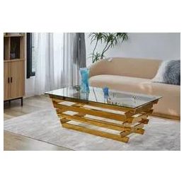 Couchtisch Salesfever "Eleganter Tisch f&uuml;r Wohnzimmer", gold (gold, gold, klar), B:130cm H:45cm T:70cm, Edelstahl, Sicherheitsglas, Tische, Couchtisch, Edles Design-Gestell aus rostfreiem Stahl
