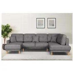 Wohnlandschaft Home Affaire "TRIPLO U-Form wahlweise mit Schlaffunktion, B/T/H: 310/192/90 cm", grau, B:310cm H:90cm T:192cm, 100% Polyester, Sofas, Wohnlandschaft, Schlafsofa, auch mit Bettkasten, Steppung im R&uuml;ckenkissen