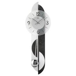 Pendelwanduhr AMS "W7299", silber (schwarz, silberfarben), Wanduhren, B/H/L: 23cm x 7cm x 69cm, Quarzuhr, Holz-/Aluminium-/Schiefergeh&auml;use,Made in Germany,Wohnzimmer