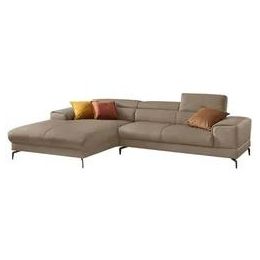 Ecksofa W.Schillig "Piedroo, Designsofa mit tollem Sitzkomfort, elegant und bequem, L-Form", braun (stone z59), B:303cm H:70cm T:193cm, Longlife Xtra-Leder Z59: Glattleder mit modischer Pr&auml;gung. Hautst&auml;rke 0, 9 - 1, 1 mm, Sofas, Ecksofa, Kopfteilverstellung, wahlweise mit Sitztiefenverstellung, Breite 303cm