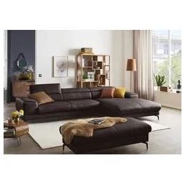 Ecksofa W.Schillig "piedroo, Designsofa mit tollem Sitzkomfort, bequem und elegant, L-Form", braun (mocca z69), B:343cm H:70cm T:193cm, Longlife Xtra-Leder Z69: Das feinnarbige, gedeckte Softleder Z69 besticht durch seine au&szlig;ergew&ouml;hnliche Weichheit im trendigen &raquo;Vintage-Look&laquo;, Hautst&auml;rke 0, 9 - 1, 1 mm, Sofas, Ecksofa, Kopfteilverstellung, wahlweise mit Sitztiefenverstellung, Breite 343cm