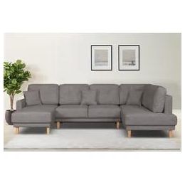 Wohnlandschaft Home Affaire "TRIPLO U-Form wahlweise mit Schlaffunktion, B/T/H: 310/192/90 cm", grau (taupe), B:310cm H:90cm T:192cm, 100% Polyester, Sofas, Wohnlandschaft, Schlafsofa, auch mit Bettkasten, Steppung im R&uuml;ckenkissen