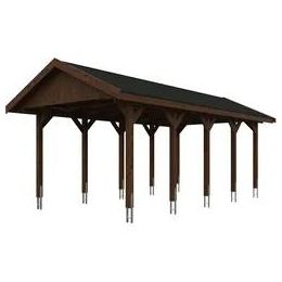 Skan Holz Einzelcarport SKANHOLZ "Wallgau", braun (nussbaum), B/H/T: 380cm x 215cm x 750cm, Carports, mit schwarzen Dachschindeln