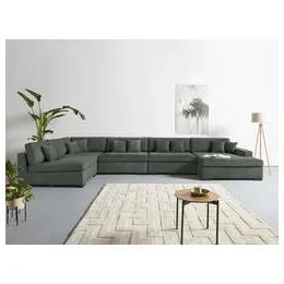 Wohnlandschaft Home Affaire "Skara XXL U-Form", grau, B:510cm H:86cm T:250cm, 100% Polyester, Sofas, Wohnlandschaft, Lounge-Sofa XXL mit Federkern-Polsterung, in vielen Bezugsvarianten