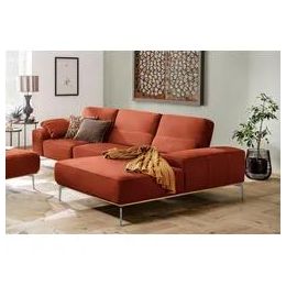 Ecksofa W.Schillig "run, Designsofa mit tollem Sitzkomfort, bequem, L-Form", orange (copper z73), B:319cm H:88cm T:178cm, Longlife Xtra-Leder Z73: Naturwalkleder der Luxusklasse aus den erlesensten Rohh&auml;uten. Hautst&auml;rke 1, 1 &ndash; 1, 3 mm;ROHLEDER Jacquard-Flachgewebe Q2 W60 (63% Polyester, 37% Polyacryl);ROHLEDER Chenille-Flachgewebe Q2 W77 (68% Polyacryl, 32% Polyester);Stoff S37 (100% Polyester), S