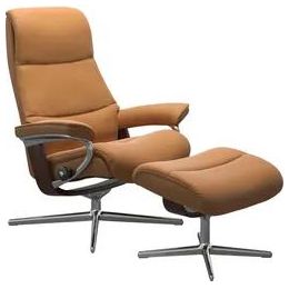 Relaxsessel stressless "View", braun (new caramel), B:78cm H:108cm T:78cm, Sessel, Relaxsessel, mit Hocker, mit Cross Base, Gr&ouml;&szlig;e S, M & L, Holzakzent Braun