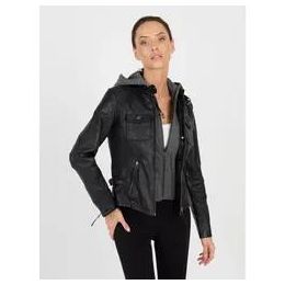 Lederjacke JCC "31024028", Damen, Gr. 40, schwarz, Obermaterial: 100% Leder; Futter: 100% Polyester; Kapuze: 100% Baumwolle, Jacken