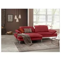 Ecksofa W.Schillig "enjoy&MORE, Designsofa, elegant und bequem, L-Form", rot (ruby rot z59), B:294cm H:87cm T:185cm, Chenille-Flachgewebe R66 (85% Polyester, 15% Nylon);Longlife Xtra-Leder Z59: Glattleder mit modischer Pr&auml;gung. Hautst&auml;rke 0, 9 - 1, 1 mm;Stoff S37 (100% Polyester), Sofas, Ecksofa, mit Sitztiefenverstellung, F&uuml;&szlig;e Chrom gl&auml;nzend, Breite 294 cm