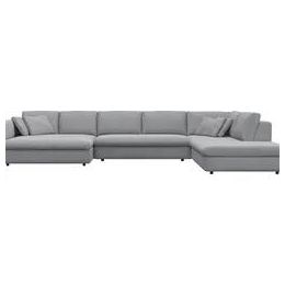Wohnlandschaft FLEXLUX "Lovane, U-Form, bequem und komfortabel", grau (sophisto grau), B:400cm H:84cm T:272cm, 100% Polyester, Sofas, Wohnlandschaft, Weich & anschmiegsam, gro&szlig;e Sitztiefe auf Kaltschaum, Dekokissen inkl.