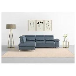 Sit & More Ecksofa SIT & MORE "Cabrio L-Form, B: 274 cm, mit Sitztiefen-, Arm- & Kopfteilverstellung", blau (graublau), B:274cm H:87cm T:230cm, Sofas, Ecksofa, 3 Nierenkissen, Federkern, optional Bettfunktion und Stauraum