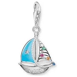 Charm-Einh&auml;nger Thomas Sabo "Segelboot", blau (silberfarben, mehrfarbig, t&uuml;rkis, mehrfarbig), Charms, Damen, Silber 925 (recycelt), mit Glas-Keramik Stein