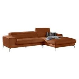 Ecksofa W.Schillig "piedroo, Designsofa mit tollem Sitzkomfort, bequem und elegant, L-Form", braun (cognac z69), B:303cm H:70cm T:193cm, Longlife Xtra-Leder Z69: Das feinnarbige, gedeckte Softleder Z69 besticht durch seine au&szlig;ergew&ouml;hnliche Weichheit im trendigen &raquo;Vintage-Look&laquo;, Hautst&auml;rke 0, 9 - 1, 1 mm, Sofas, Ecksofa, Kopfteilverstellung, wahlweise mit Sitztiefenverstellung, Breite 303cm