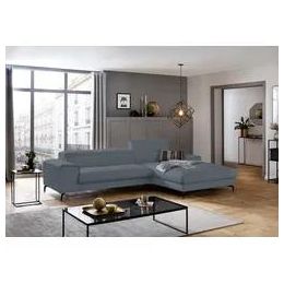 Ecksofa W.Schillig "piedroo, Designsofa mit tollem Sitzkomfort, L-Form", blau (blau z69), B:303cm H:70cm T:193cm, Longlife Xtra-Leder Z69: Das feinnarbige, gedeckte Softleder Z69 besticht durch seine au&szlig;ergew&ouml;hnliche Weichheit im trendigen &raquo;Vintage-Look&laquo;, Hautst&auml;rke 0, 9 - 1, 1 mm, Sofas, Ecksofa, Kopfteilverstellung, wahlweise mit Sitztiefenverstellung, Breite 303cm