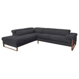 Ecksofa W.Schillig "finn, Designsofa mit tollem Sitzkomfort, bequem, L-Form", grau (antracite s37), B:281cm H:71cm T:230cm, Flachgewebe S22 (100% Polyester);Stoff S37 (100% Polyester);Longlife Xtra-Leder Z59: Glattleder mit modischer Pr&auml;gung. Hautst&auml;rke 0, 9 - 1, 1 mm, Sofas, Ecksofa, German Design Award 2016, Fu&szlig;gestell Nussbaum natur, Breite 281 cm