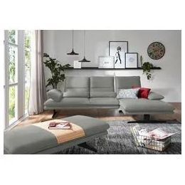 Ecksofa W.Schillig "broadway, Designsofa mit tollem Sitzkomfort", grau (grau s37), B:291cm H:94cm T:164cm, Stoff S37 (100% Polyester): Luxus-Microfaser in Lederoptik, Sofas, Ecksofa, Sitztiefenverstellung, Kopfteil- & Seitenteilverstellung, Breite 291cm