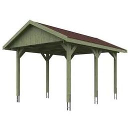Skan Holz Einzelcarport SKANHOLZ "Wallgau", gr&uuml;n, B/H/T: 380cm x 215cm x 500cm, Carports, mit roten Dachschindeln