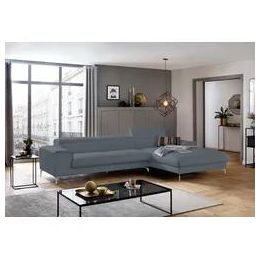 Ecksofa W.Schillig "piedroo, Designsofa mit tollem Sitzkomfort, bequem und elegant, L-Form", blau (blau z69), B:343cm H:70cm T:193cm, Longlife Xtra-Leder Z69: Das feinnarbige, gedeckte Softleder Z69 besticht durch seine au&szlig;ergew&ouml;hnliche Weichheit im trendigen &raquo;Vintage-Look&laquo;, Hautst&auml;rke 0, 9 - 1, 1 mm, Sofas, Ecksofa, Kopfteilverstellung, wahlweise mit Sitztiefenverstellung, Breite 343cm