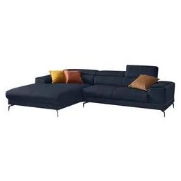 Ecksofa W.Schillig "Piedroo, Designsofa mit tollem Sitzkomfort, elegant und bequem, L-Form", blau (blau z59), B:303cm H:70cm T:193cm, Longlife Xtra-Leder Z59: Glattleder mit modischer Pr&auml;gung. Hautst&auml;rke 0, 9 - 1, 1 mm, Sofas, Ecksofa, Kopfteilverstellung, wahlweise mit Sitztiefenverstellung, Breite 303cm