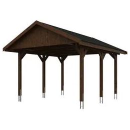 Skan Holz Einzelcarport SKANHOLZ "Wallgau", braun (nussbaum), B/H/T: 430cm x 215cm x 500cm, Carports, mit schwarzen Dachschindeln