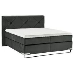 Boxspringbett "Dubai", schwarz (d 040 anthrazit), B:177cm L:214cm, Gallery M BRANDED BY MUSTERRING, Komplettbetten, Boxspringbett, Kufe in Chrom, 3 H&auml;rtegrade, Kopfteil mit Knopfheftung