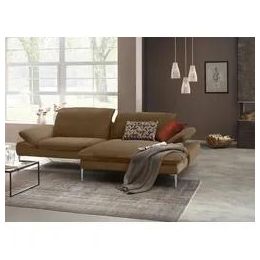 Ecksofa W.Schillig "enjoy&MORE, Designsofa, elegant und bequem, L-Form", braun (chocolate s37), B:294cm H:87cm T:185cm, Chenille-Flachgewebe R66 (85% Polyester, 15% Nylon);Longlife Xtra-Leder Z59: Glattleder mit modischer Pr&auml;gung. Hautst&auml;rke 0, 9 - 1, 1 mm;Stoff S37 (100% Polyester), Sofas, Ecksofa, mit Sitztiefenverstellung, F&uuml;&szlig;e Chrom gl&auml;nzend, Breite 294 cm