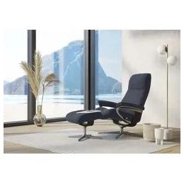 Relaxsessel stressless "View", blau (oxford blau paloma), B:78cm H:108cm T:78cm, Leder PALOMA: PALOMA ist ein durchgef&auml;rbtes Semianilin-M&ouml;belleder mit nat&uuml;rlicher Narbung., Sessel, Relaxsessel, mit Hocker, mit Cross Base, Gr&ouml;&szlig;e S, M & L, Holzakzent Braun