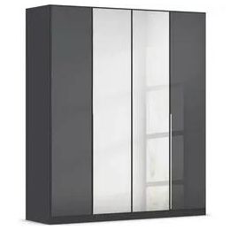 Dreht&uuml;renschrank OTTO HOME "Kleiderschrank Kleiderschr&auml;nke Schrank Garderobe AGORDO mit Glasfront", grau (graumetallic, glas basalt), B:181cm H:210cm T:54cm, Holzwerkstoff, Schr&auml;nke, Dreht&uuml;renschrank, durchdachte Innenausstattung, in 7 Breiten und 2 H&ouml;hen MADE IN GERMANY
