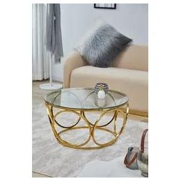 Couchtisch Salesfever "Couchtisch im eleganten Stil", gold (gold, gold, klar), B:80cm H:40cm T:80cm, Edelstahl, Sicherheitsglas, Tische, Couchtisch, mit Design-Gestell aus Stainless Steel