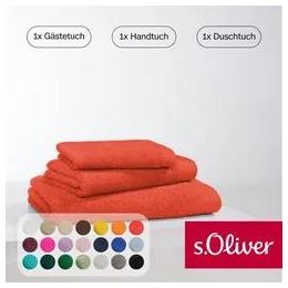 Handtuch Set s.Oliver "s.Oliver, Premium Qualit&auml;t, 600 gr/m2", rot, 3 Stk., Walkfrottier, Walkfrottier, Obermaterial: 100% Baumwolle, Handtuch-Sets, 1 G&auml;stetuch 30x50 cm, 1 Handtuch 50x100 cm, 1 Duschtuch 70x140 cm