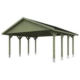 Skan Holz Doppelcarport SKANHOLZ "Wallgau", gr&uuml;n, B/H/T: 620cm x 215cm x 600cm, Carports, mit schwarzen Dachschindeln