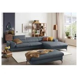 Ecksofa W.Schillig "piedroo, Designsofa mit tollem Sitzkomfort, bequem und elegant, L-Form", blau (blau z69), B:343cm H:70cm T:193cm, Longlife Xtra-Leder Z69: Das feinnarbige, gedeckte Softleder Z69 besticht durch seine au&szlig;ergew&ouml;hnliche Weichheit im trendigen &raquo;Vintage-Look&laquo;, Hautst&auml;rke 0, 9 - 1, 1 mm, Sofas, Ecksofa, Kopfteilverstellung, wahlweise mit Sitztiefenverstellung, Breite 343cm