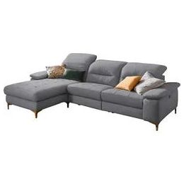 Ecksofa Home Affaire "Basel L-Form", grau (hellgrau), B:280cm H:84cm T:184cm, Luxus-Mikrofaser Lederoptik: 100% Polyester, ;Struktur: 85% Polyester, 15% Viskose, , Sofas, Ecksofa, mit vollmotorischer Relaxfunktion und motorischer Recamiere