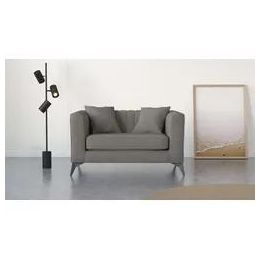 Loveseat Home Affaire "MATTHEW Loungesessel, Ma&szlig;e B/T/H: 130/86/74 cm", grau (taupe), B:130cm H:74cm T:86cm, 100% Polyester, Sessel, incl. Zierkissen, feine Steppung im R&uuml;cken, belastbar bis 200kg