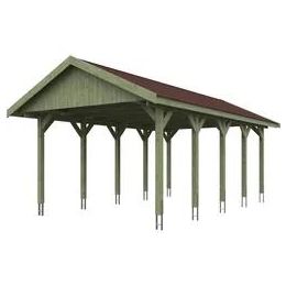 Skan Holz Einzelcarport SKANHOLZ "Wallgau", gr&uuml;n, B/H/T: 430cm x 215cm x 750cm, Carports, mit roten Dachschindeln