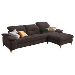 Ecksofa Home Affaire "Basel L-Form", braun (mocca), B:280cm H:84cm T:184cm, Luxus-Mikrofaser Lederoptik: 100% Polyester, ;Struktur: 85% Polyester, 15% Viskose, , Sofas, Ecksofa, mit vollmotorischer Relaxfunktion und motorischer Recamiere