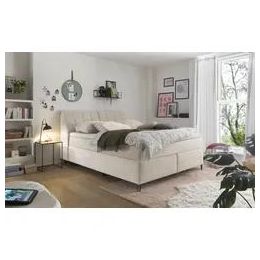 Boxspringbett "Fairfield", beige, B:186cm L:242cm, 92% Polyester, 8% Nylon, SET ONE BY Musterring, Komplettbetten, Boxspringbett, Kopfteil in Kassenoptik, Metallfu&szlig; schwarz, Breite 160 oder 180 cm