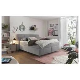 Boxspringbett "Fairfield", grau (hellgrau), B:204cm L:218cm, 92% Polyester, 8% Nylon, SET ONE BY Musterring, Komplettbetten, Boxspringbett, mit Metallfu&szlig; schwarz, Wendematratze, Breite 160 oder 180 cm