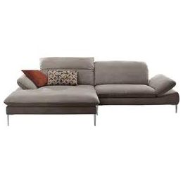 Ecksofa W.Schillig "enjoy&MORE, Designsofa, elegant und bequem, L-Form", grau (stone r66), B:294cm H:87cm T:185cm, Chenille-Flachgewebe R66 (85% Polyester, 15% Nylon);Longlife Xtra-Leder Z59: Glattleder mit modischer Pr&auml;gung. Hautst&auml;rke 0, 9 - 1, 1 mm;Stoff S37 (100% Polyester), Sofas, Ecksofa, mit Sitztiefenverstellung, F&uuml;&szlig;e Chrom gl&auml;nzend, Breite 294 cm