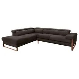 Ecksofa W.Schillig "finn, Designsofa mit tollem Sitzkomfort, bequem, L-Form", braun (braun z59), B:281cm H:71cm T:230cm, Flachgewebe S22 (100% Polyester);Stoff S37 (100% Polyester);Longlife Xtra-Leder Z59: Glattleder mit modischer Pr&auml;gung. Hautst&auml;rke 0, 9 - 1, 1 mm, Sofas, Ecksofa, German Design Award 2016, Fu&szlig;gestell Nussbaum natur, Breite 281 cm
