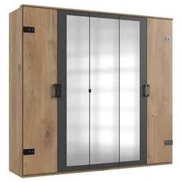 Kleiderschrank wimex "Stockholm, rustikale Optik im Industrial Design, Made in Germany", beige (eichefarben, grau), B:225cm H:210cm T:58cm, Schr&auml;nke, Kleiderschrank, mit Spiegel, 225x58x210 cm, Made in Germany