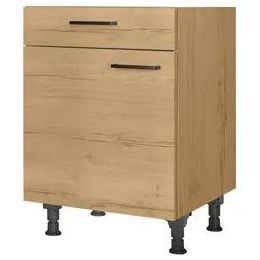 Unterschrank Nobilia "Structura", Ausrichtung w&auml;hlbar, vormont., in den Breiten 30, 45 und", braun (front und korpus: eiche sierra nachbildung), B:60cm H:87cm T:58,3cm, Schr&auml;nke, Unterschrank, 60 cm Breite, mit h&ouml;henverstellbaren Sockelf&uuml;&szlig;en, vormontiert